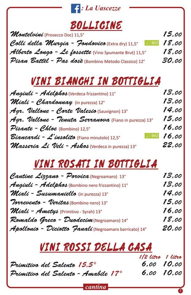 Menu at La Uascezze restaurant, Bari, Corte S.Agostino