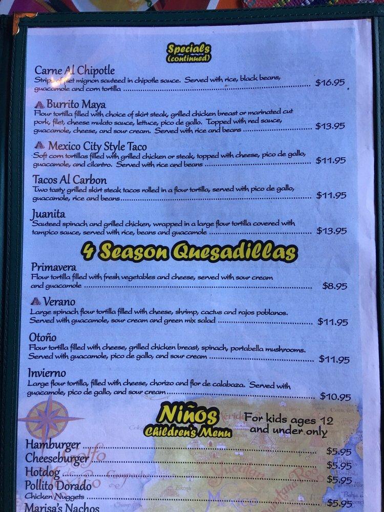 Menu at Maya Cafe, Fishkill