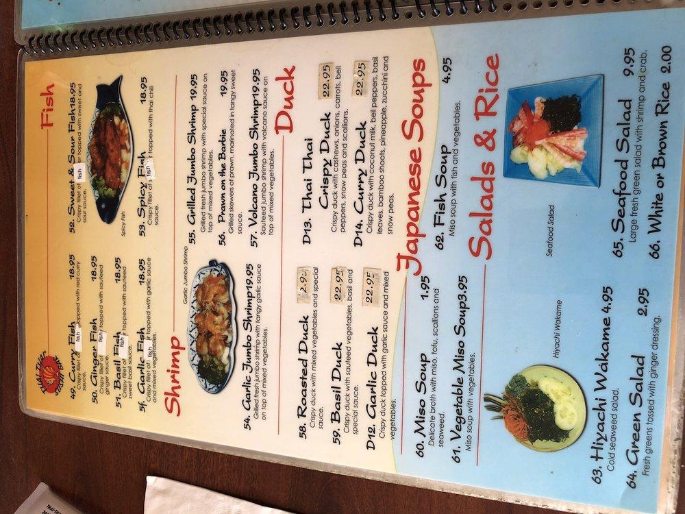 Menu at Thai Thai Sushi Bar, Cocoa