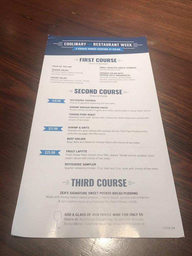 Menu at Zea Rotisserie & Cafe, Harahan, Hickory Ave