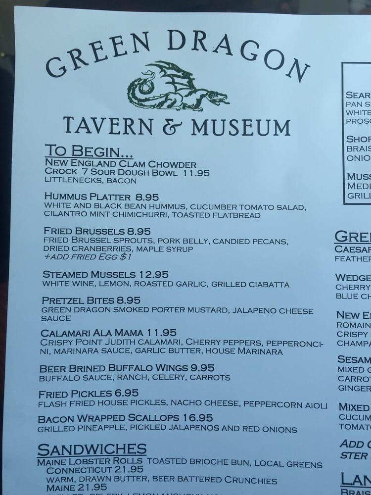Menu at Green Dragon Tavern & Museum pub & bar, Carlsbad
