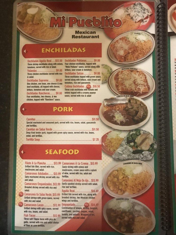 Menu at Mi Pueblito restaurant, Winterset