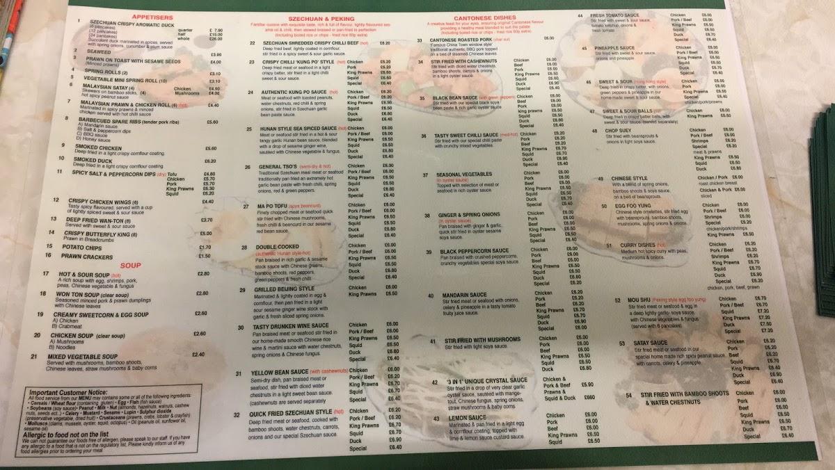 Menu at Min Du fast food, Saltburn-by-the-Sea