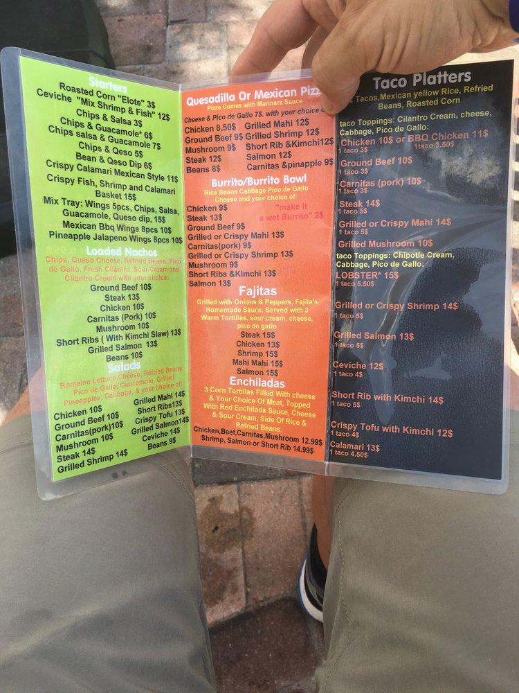 Menu at The Taco Joint restaurant, Hollywood