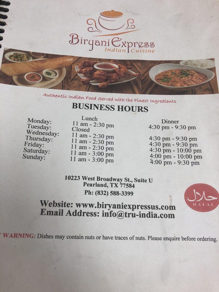 Menu at Biryani Express restaurant, Pearland, Broadway St U