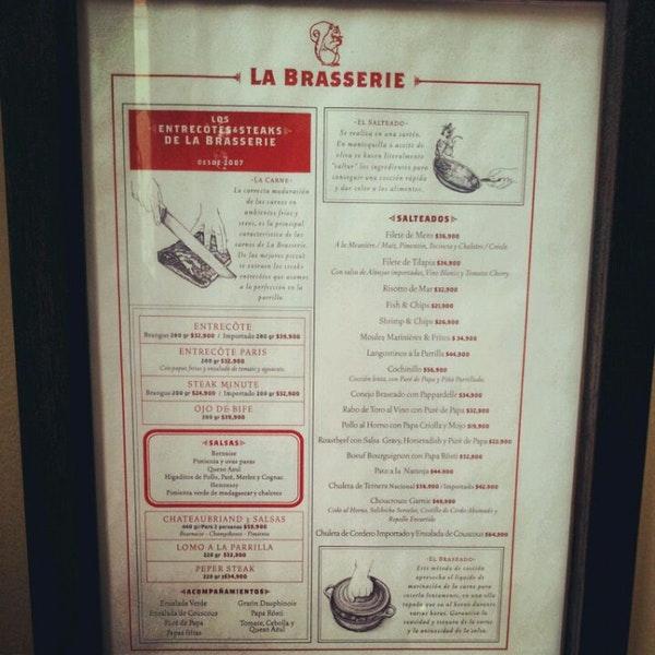 Carta del restaurante La Brasserie, Bogotá