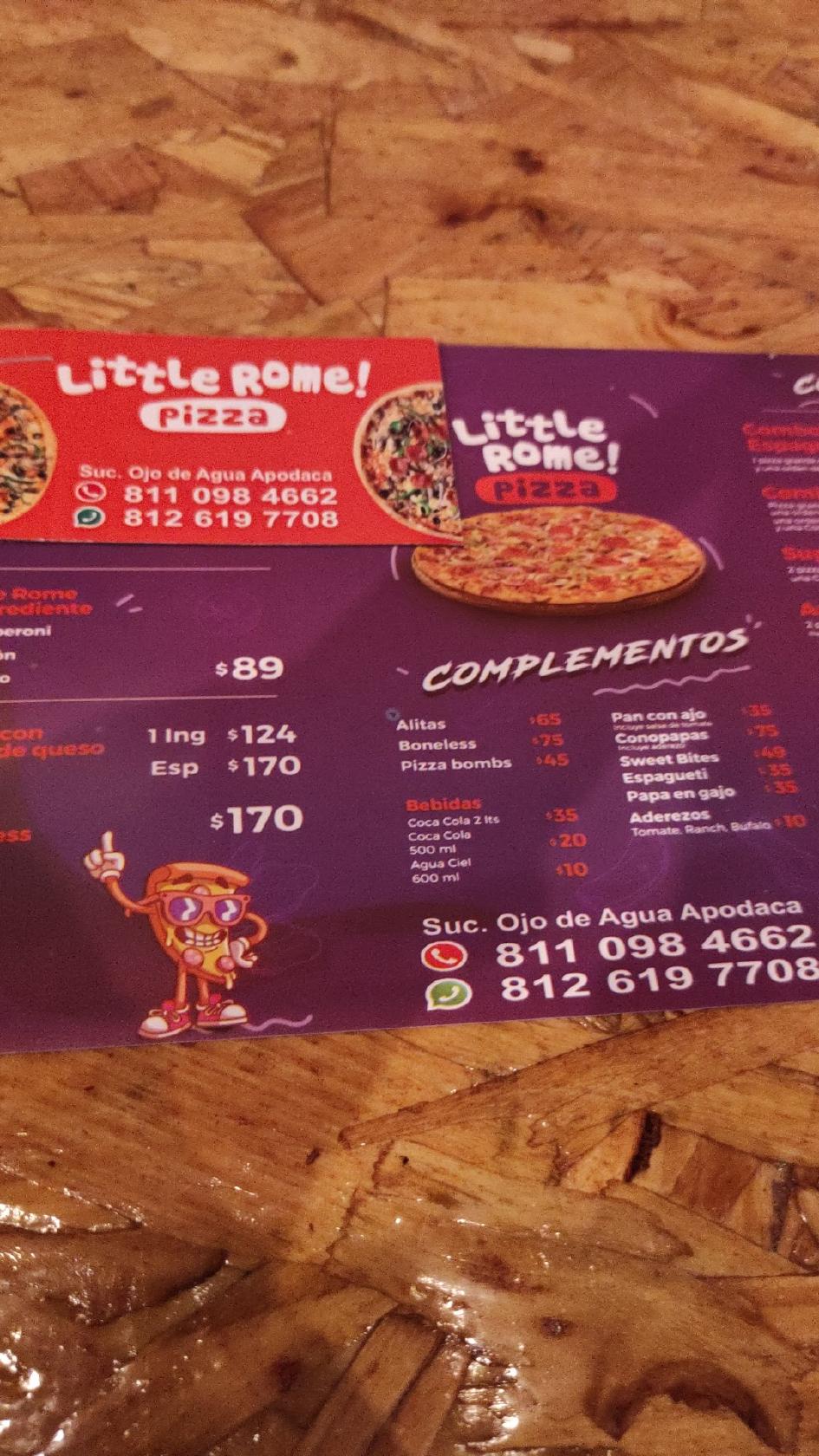 Carta del restaurante Little Rome! Pizza Ojo del Agua Apodaca, Apodaca