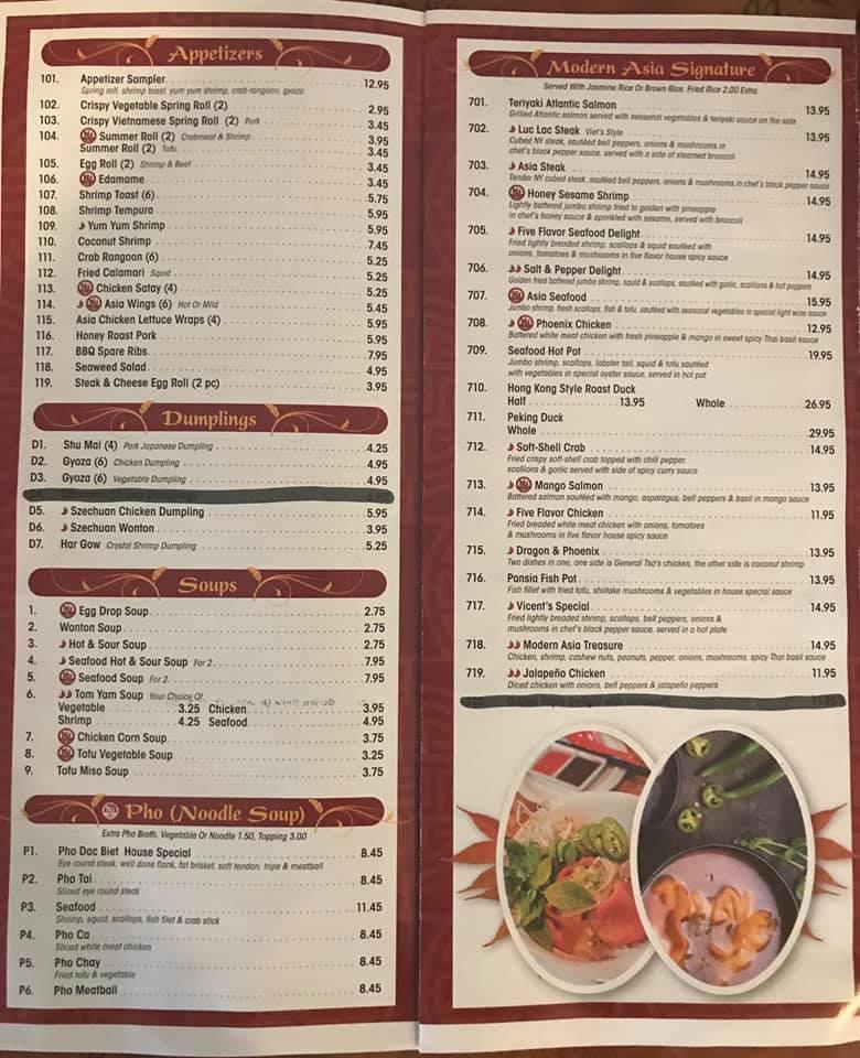 Menu at Modern Asia pub & bar, Frederick