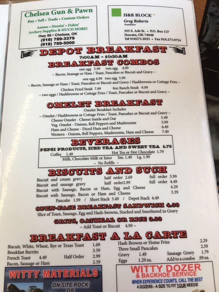 Menu at Nowata Depot Cafe, Nowata