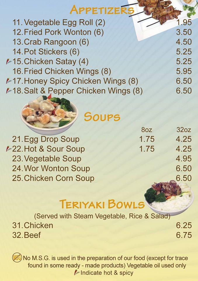 Menu at Oasis Asian Kitchen restaurant, Las Vegas