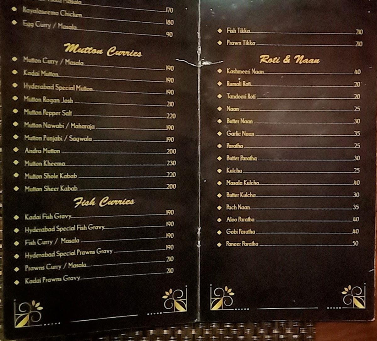 Menu at Swathi Paradise, Baganigerekaval