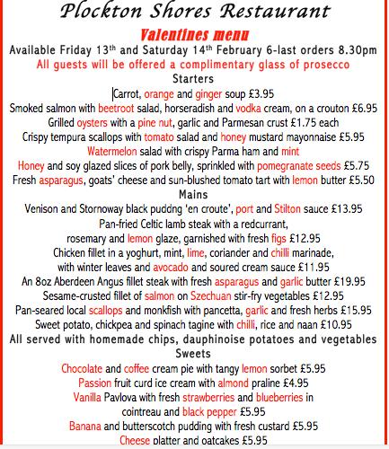 Menu at The Shores Plockton restaurant, Plockton