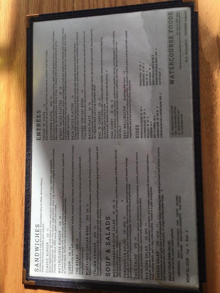 Menu at Watercourse Foods restaurant, Denver, 837 E 17th Ave