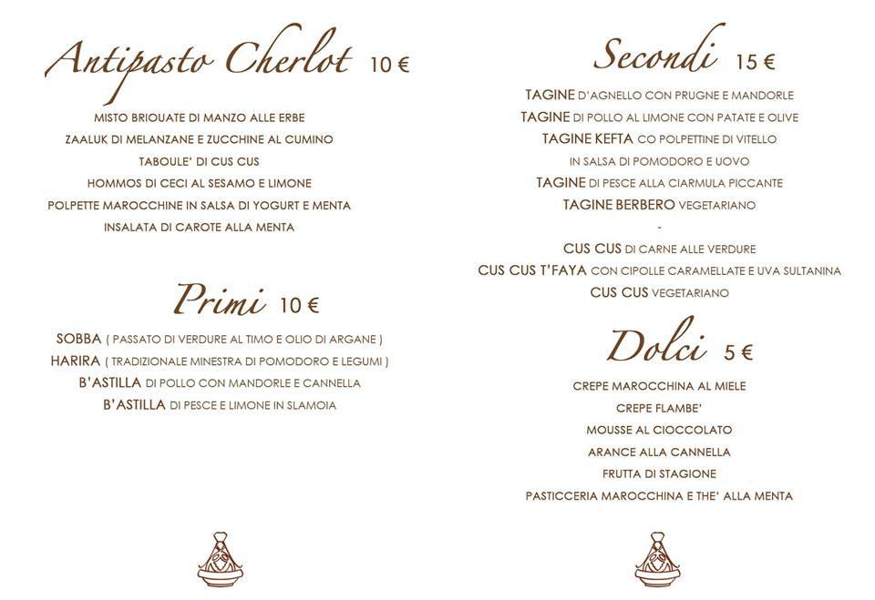 Menu at Cherlot restaurant, Fiesole
