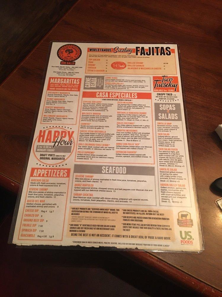 Menu at Don Gallo Mexican Grill restaurant, Knoxville, Hardin Valley Rd