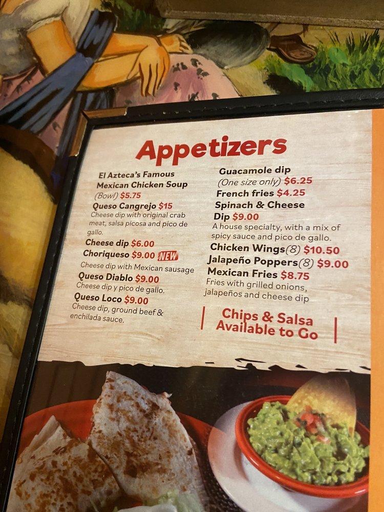 Carta de El Azteca Mexican Restaurant Bar & Grill, Filadelfia