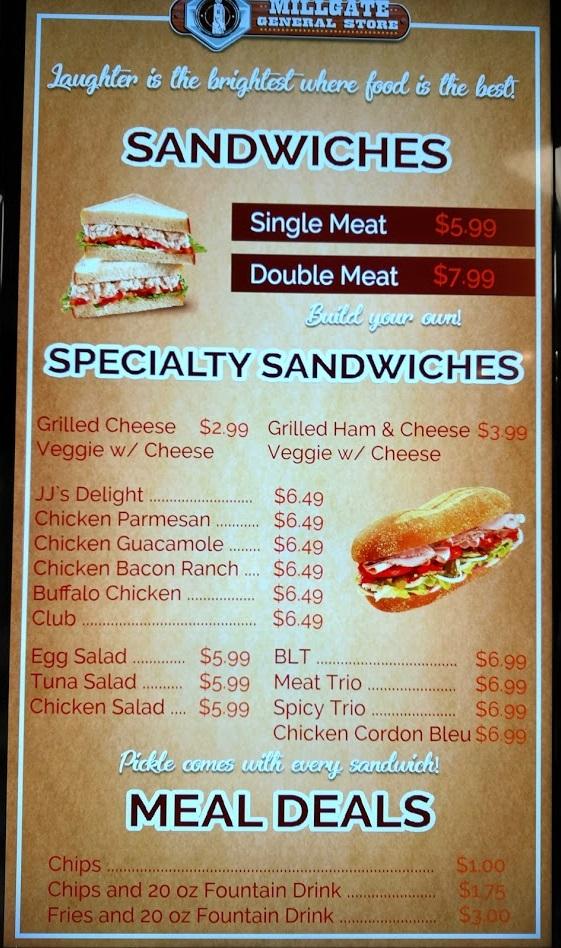 Menu at Millgate General Store, Burlington