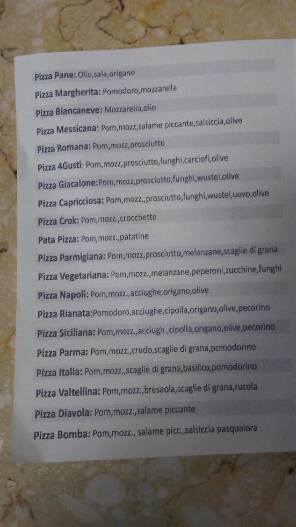 Speisekarte von Pizzeria da Sasà, Marsala, Via Nazionale