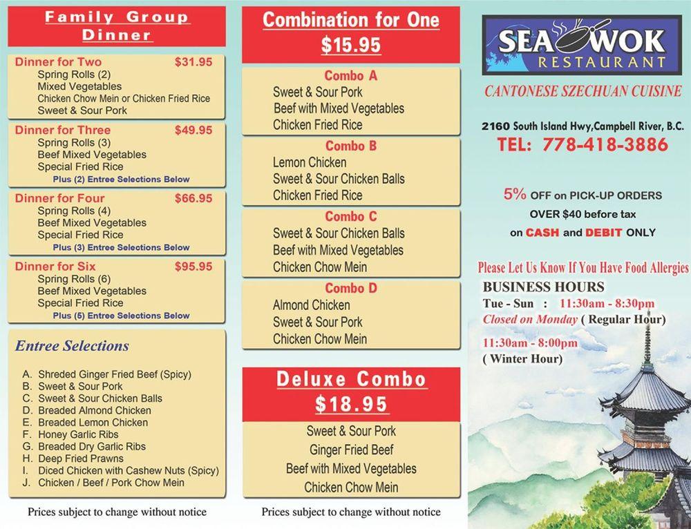 Menu at Sea Wok restaurant, Campbell River