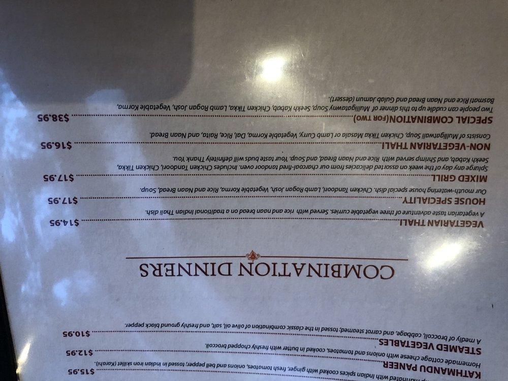 Menu at Sitar Indian Restaurant, Birmingham, 4th Ave S