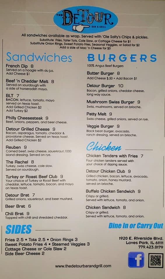 Menu at The Detour pub & bar, Loves Park