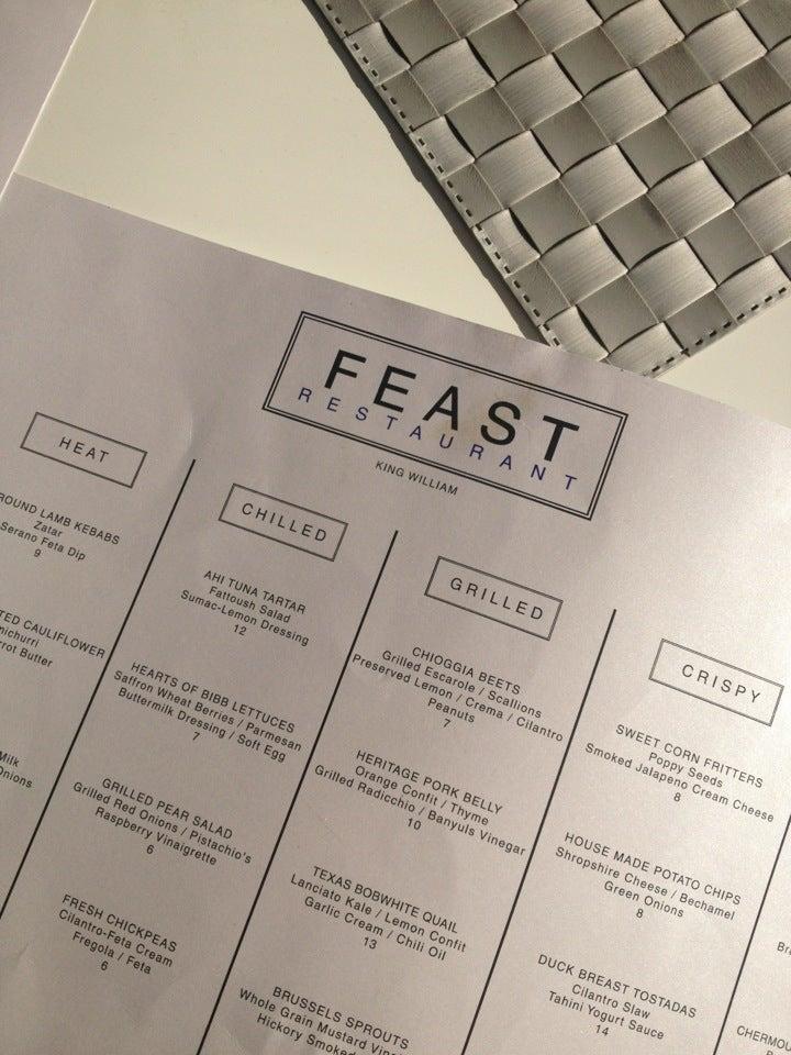 Menu at Feast pub & bar, San Antonio, S Alamo St