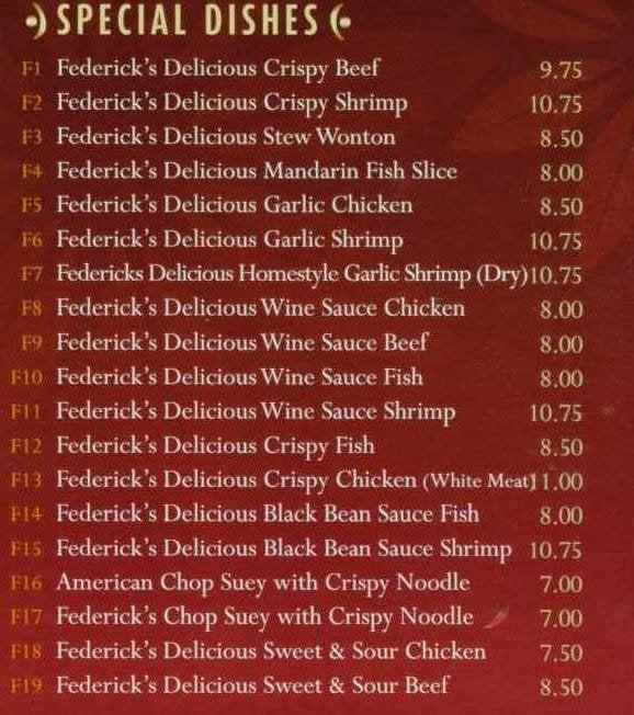 Menu at Federick Restaurant, Markham, 160 New Delhi Dr