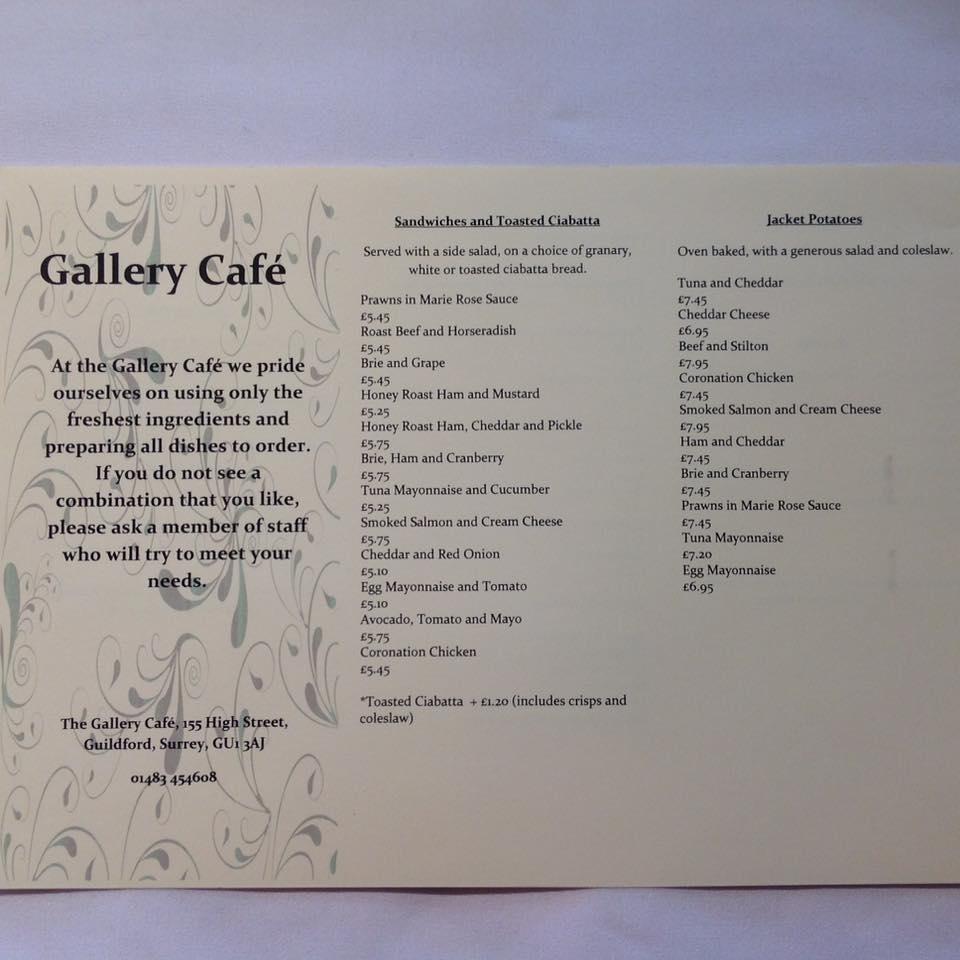 Menu at Gallery Cafe, Guildford