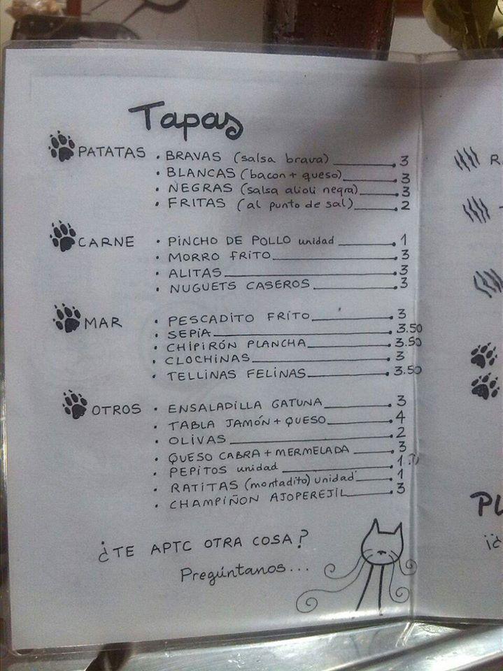 Menu at La Gata Blanca pub & bar, Segorbe