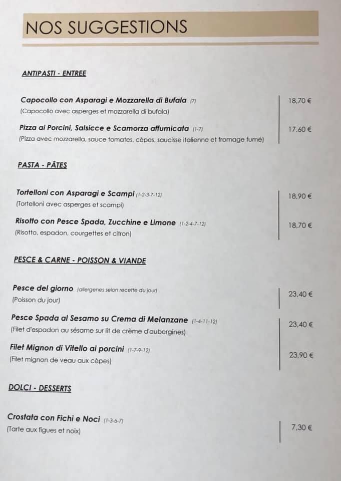 Speisekarte von La Locanda restaurant, Luxemburg