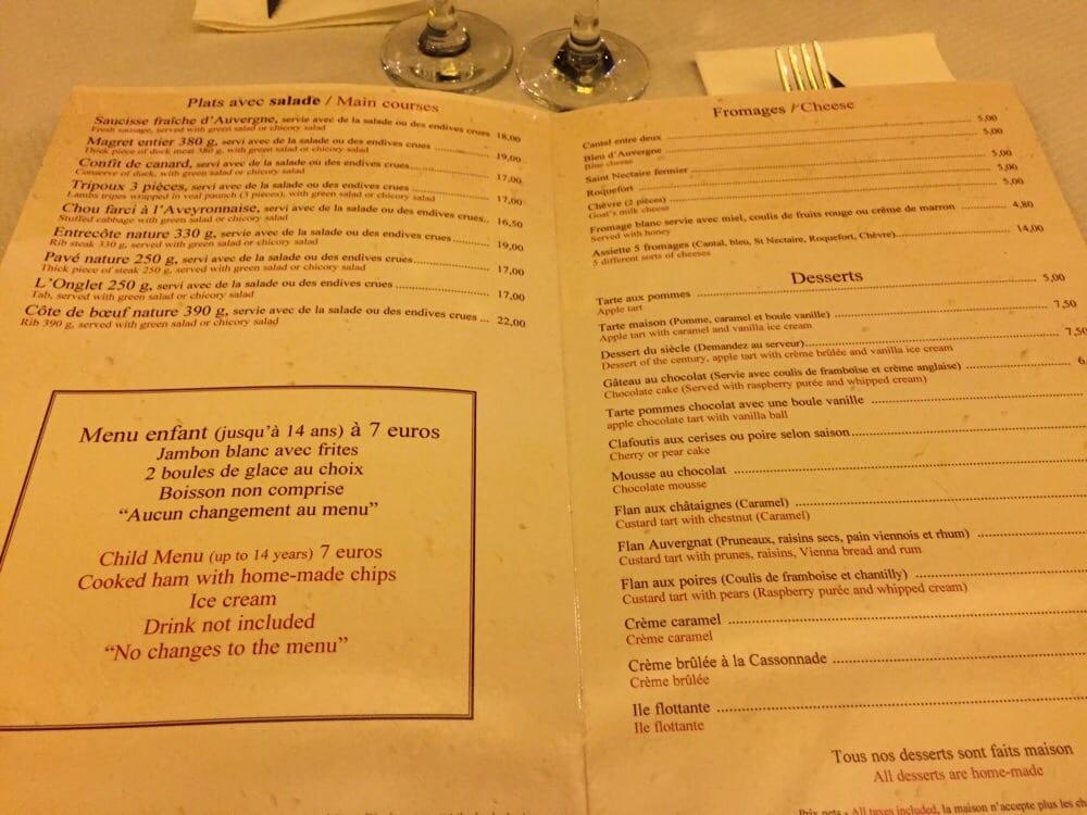 Menu au Restaurant Le Plomb du Cantal, Paris, 3 Rue de la Gaité