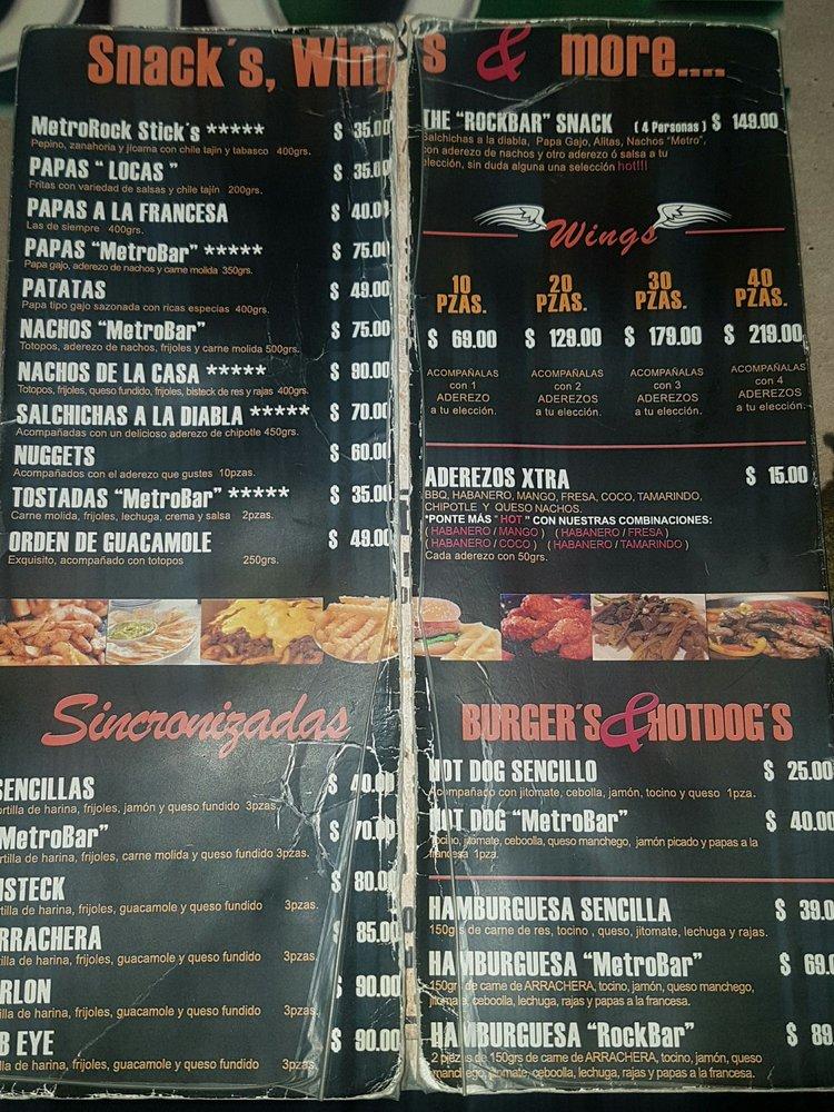 Menu at METRO BAR & POOL HOUSE, Puebla City