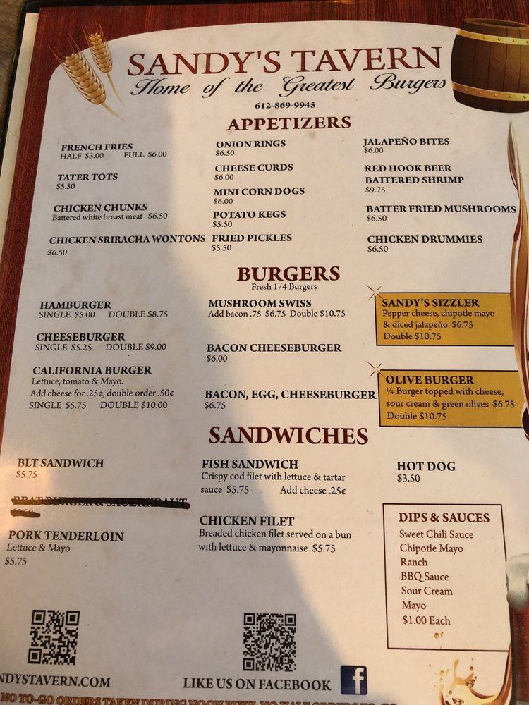 Menu at Sandy's Tavern pub & bar, Richfield