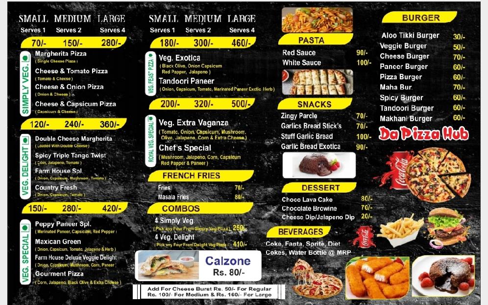 Menu at Da Pizza Hub, Mathura