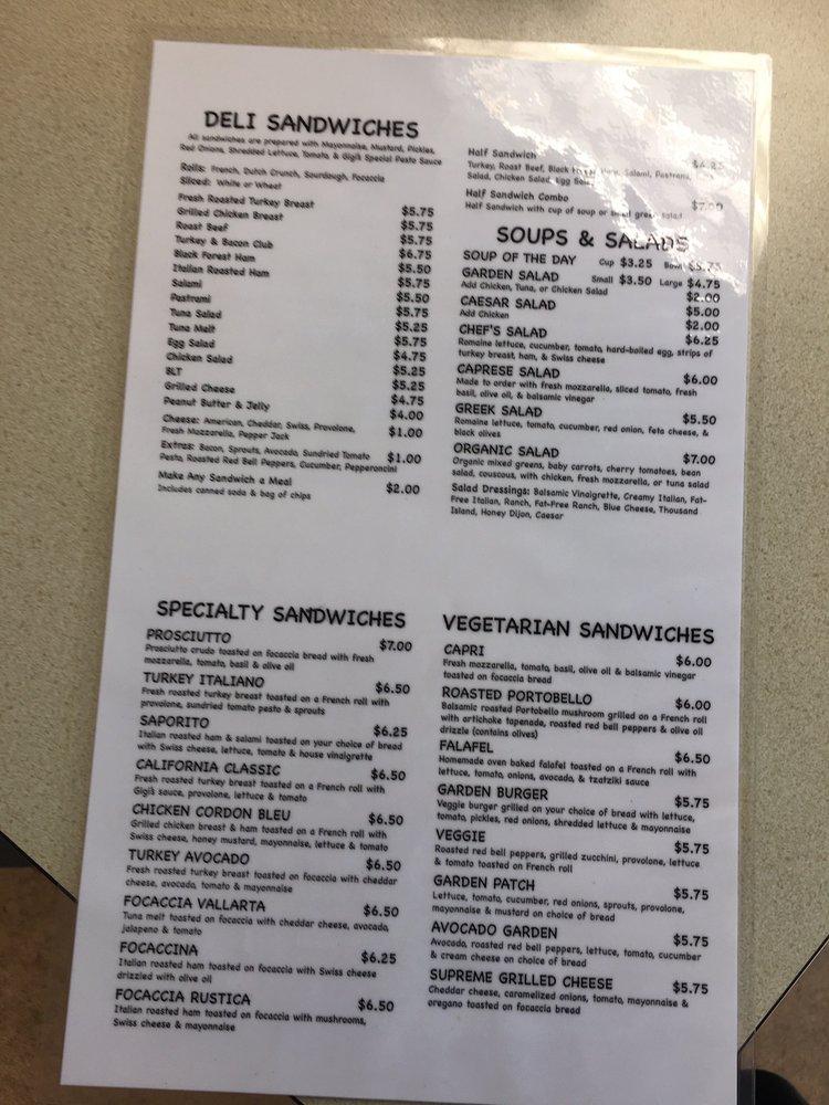 Menu at Gigi's Cafe, Burlingame