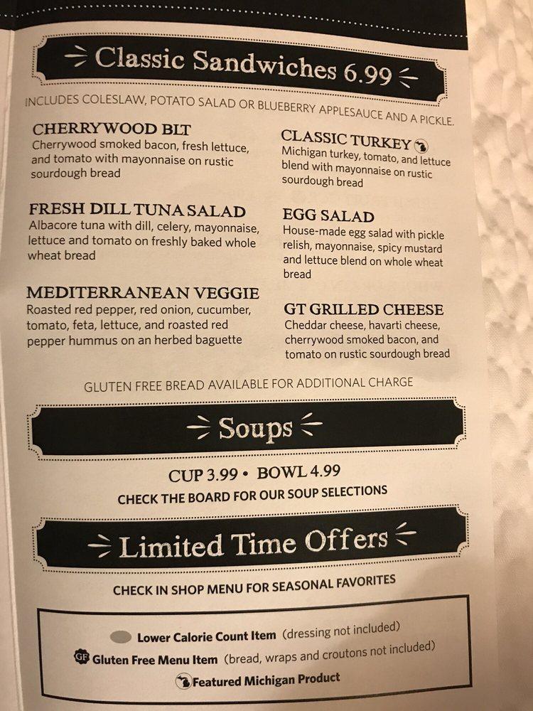 Menu at Grand Traverse Pie Company cafe, Norton Shores