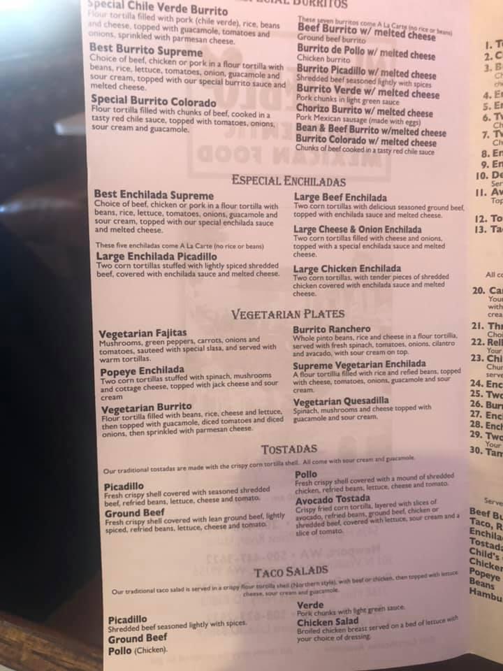 Menu at Mi Pueblo Authentic Mexican Restaurant, Priest River