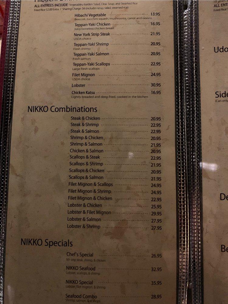 Menu at Nikko Japanese Steakhouse, Tyrone