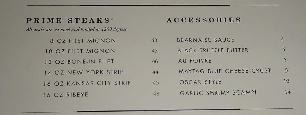 Menu at Ocean Prime steakhouse, Tampa, N Westshore Blvd