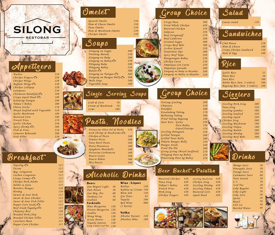 Menu at Silong Restobar, Manila, Ma. Orosa St