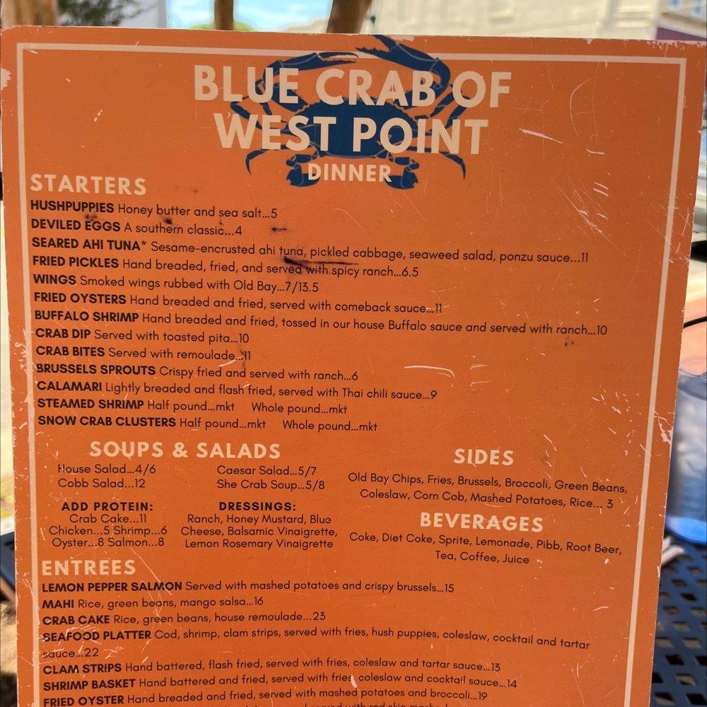 Menu at Blue Crab Restaurant, West Point, 620 Main St