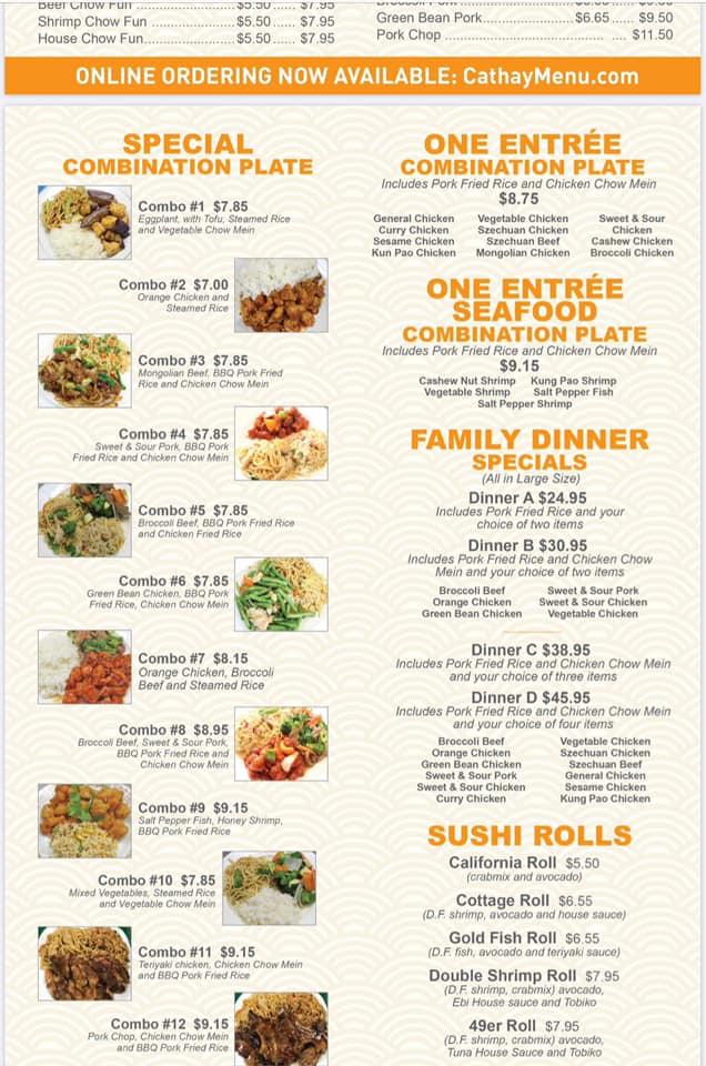 Menu at Cathay Express restaurant, Sacramento