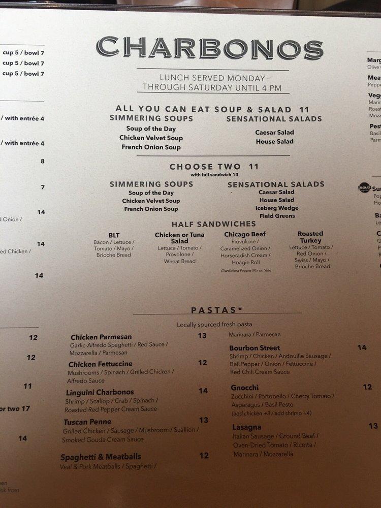 Menu at Charbonos pizzeria, Avon
