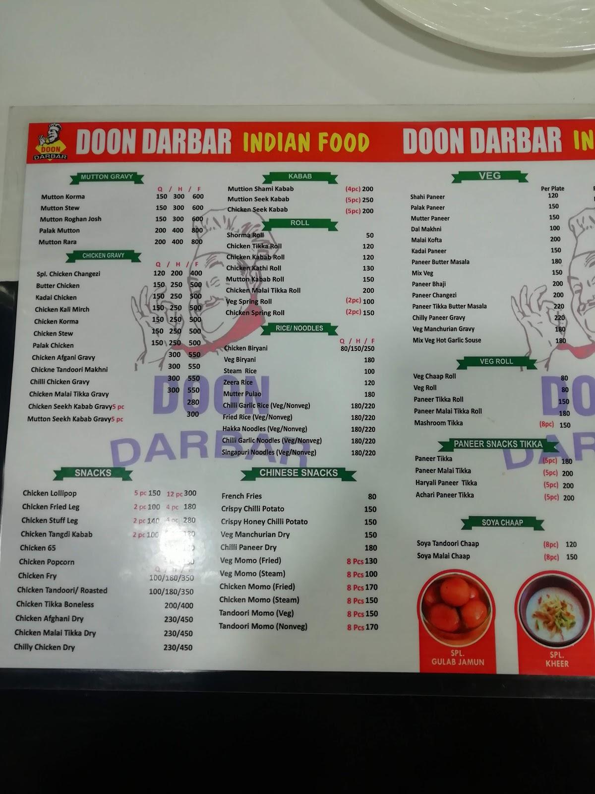 Menu at Doon Darbar Restaurant Mussoorie Road, Dehradun, G1