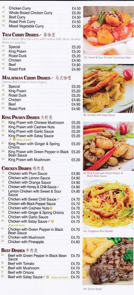 Menu at Fung Yei restaurant, Stirling