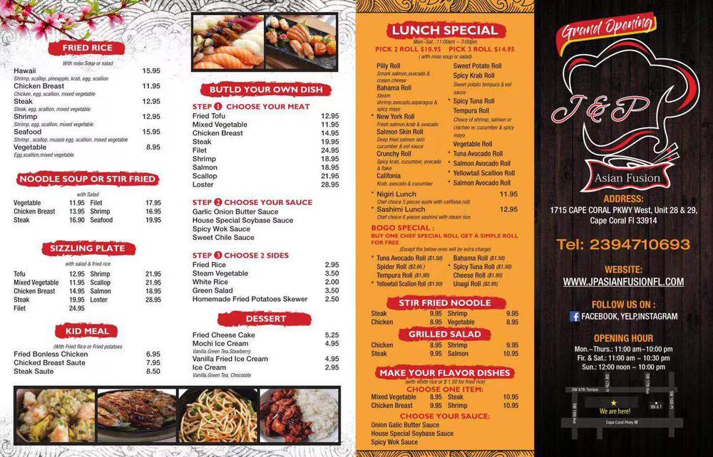 Menu at J&P Asian Fusion restaurant, Cape Coral