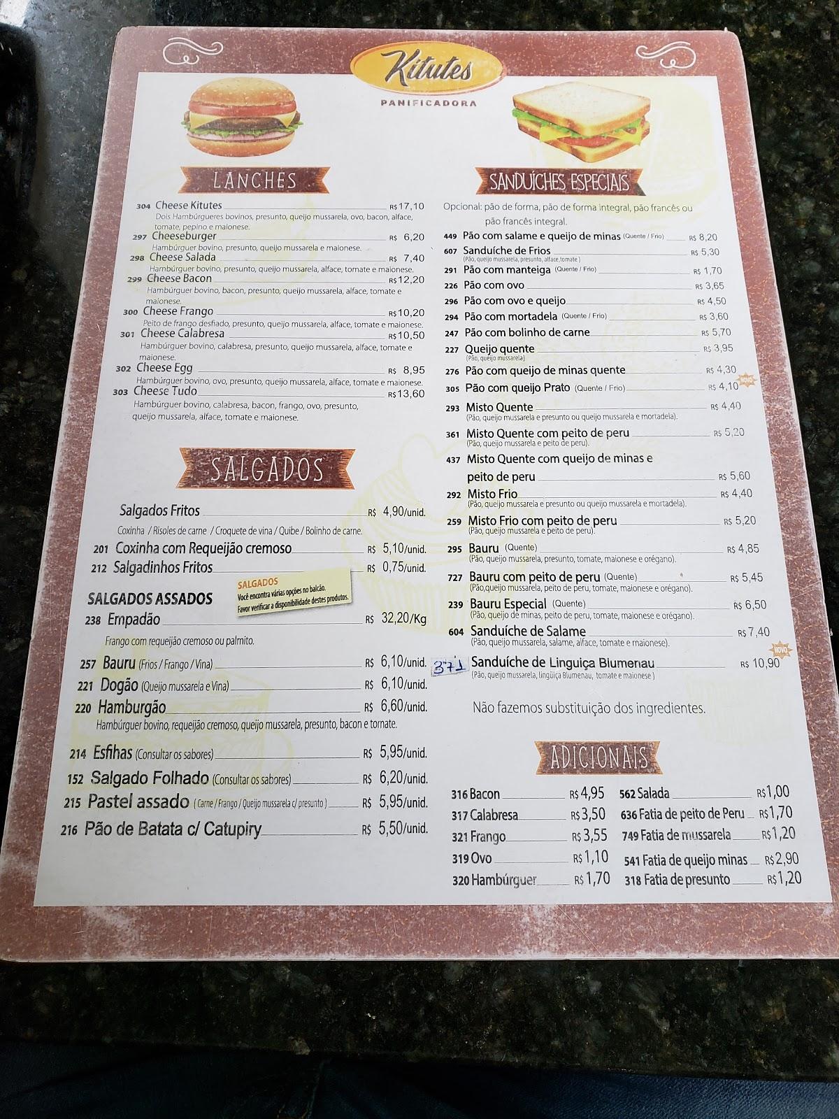 Menu at Kitutes Panificadora e Confeitaria restaurant, Curitiba