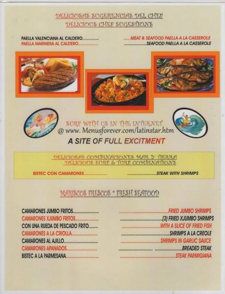 Menu at Latin Star restaurant, Haverstraw
