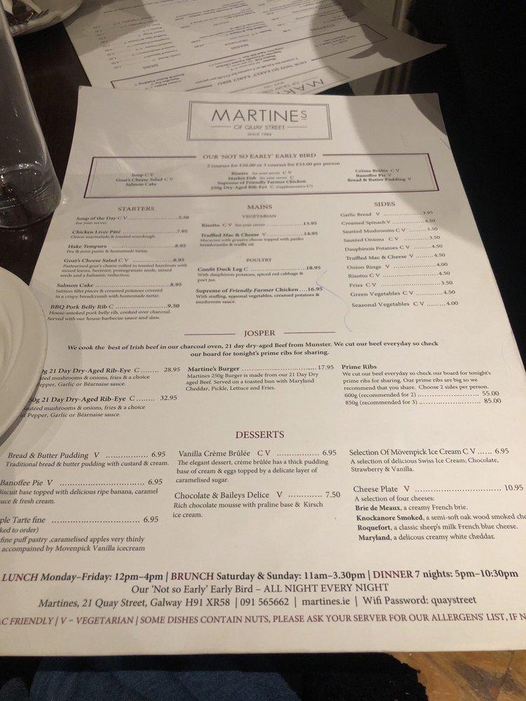Menu at Martine's Restaurant and Winebar, Galway