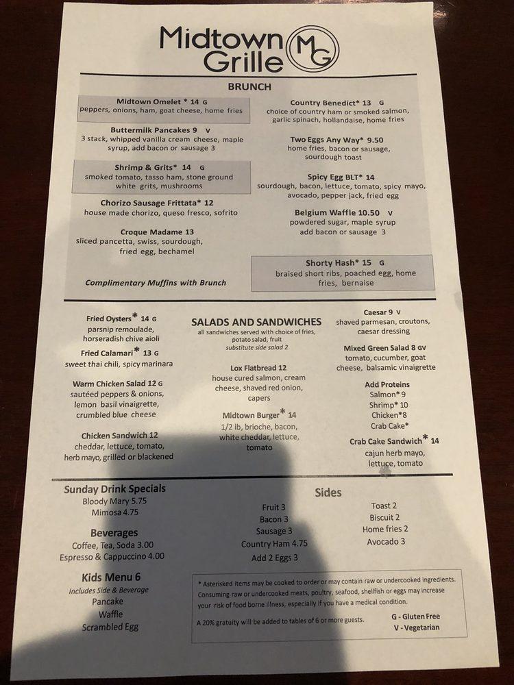 Menu at Midtown Grille pub & bar, Raleigh